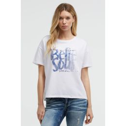 Rundhalsshirt SOCCX, Damen, Gr. L, wei&szlig;, Single Jersey, Material: 100% Baumwolle, Glitzermuster, bedruckt, gerade normal, Rundhals, eingesetzt, Shirts Rundhalsshirt, aus Baumwolle