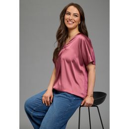 Satinbluse LAURA SCOTT CURVE "Gro&szlig;e Gr&ouml;&szlig;en", Damen, Gr. 48/50, beere, Satin, Obermaterial: 100% Polyester. R&uuml;ckenteil: 94% Viskose, 6% Elasthan, unifarben, figurumspielend Po-bedeckend, V-Ausschnitt, angeschnitten, Blusen, figurumspielende Passform, mit Falteneinsatz vorne, V-Ausschnitt