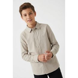 Langarmhemd name it "NKMNEWSA f&uuml;r Jungen mit Knopfleiste und Baumwollkomfort", Jungen, Gr. 104, N-Gr, beige (pure cashmere), Web, Obermaterial: 100% Baumwolle, unifarben, regular fit normal, &Auml;rmel mit &Auml;rmelschlitz 1-Knopf-Manschette, Hemden Festliche Hemden, unifarben, casual, regular fit, Baumwolle, Hemdkragen