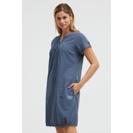 Sommerkleid SOCCX, Damen, Gr. L, US-Gr&ouml;&szlig;en, soft azure, Web, Material: 55% Leinen, 45% Baumwolle, unifarben, regular fit Midi, Rundhals, Raglan&auml;rmel, Kleider Sommerkleid, mit Taschen