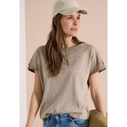 T-Shirt Cecil, Damen, Gr. L (42), urban taupe, Web, 100% Baumwolle, meliert, comfort fit normal, U-Boot-Ausschnitt, normaler Saum, Shirts T-Shirt, mit U-Boot-Ausschnitt