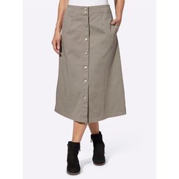 Jeansrock Classic Basics, Damen, Gr. 22, grau (taupe), 81% Baumwolle, 17% Polyester, 2% Elasthan, 97% Baumwolle, 3% Elasthan, unifarben, wadenlang, R&ouml;cke Jeansrock