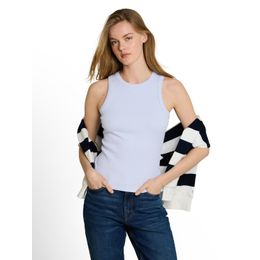 Rundhalsshirt Tom Tailor Denim, Damen, Gr. L, mountain sky blau, Single Jersey, Obermaterial: 93% Baumwolle, 7% Elasthan, unifarben, regular fit normal, Rundhals, Rippb&uuml;ndchen, Shirts Rundhalsshirt, ohne &Auml;rmel