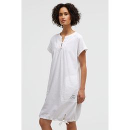 Sommerkleid SOCCX, Damen, Gr. L, US-Gr&ouml;&szlig;en, wei&szlig;, Web, Material: 55% Leinen, 45% Baumwolle, unifarben, regular fit Midi, Rundhals, Raglan&auml;rmel, Kleider Sommerkleid, mit Taschen