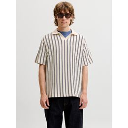 Jack & Jones Poloshirt JACK & JONES "JPRBLUHARRY SS SPLIT NECK POLO SN", Herren, Gr. L, cloud dancer stripes:navy, Jersey, Obermaterial: 70% Baumwolle, 20% Polyester, 10% Viskose, gestreift, regular fit normal, ohne Ausschnitt, Shirts, Baumwollmischung, regular fit