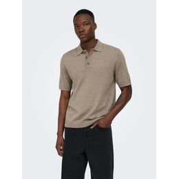 Only & Sons Polokragenpullover ONLY & SONS "ONSLOUI REG 12 SS MEL POLO KNIT NOOS", Herren, Gr. L, desert taupe detail:melange, Strick, Obermaterial: 60% Baumwolle, 20% Nylon, 20% Viskose, meliert, regular fit normal, Rundhals, Pullover, Baumwollmischung, regular fit