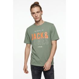 Jack & Jones T-Shirt JACK & JONES "JCOKOMPO Kurzarm-Design mit Print und optimaler Passform", Herren, Gr. XS, laurel wreath, Single Jersey, Obermaterial: 100% Baumwolle, Basic schmal normal, Rundhals, Shirts T-Shirt, Print, modisch, regular fit, Baumwolle, Rundhals, Topseller