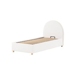Vipack MOON Polsterbett 90 x 200 cm mit Bettkasten, inkl Lattenrost, Bezug trendiger Boucle Stoff in Wei&szlig;