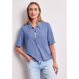 T-Shirt Street One, Damen, Gr. 34, drift blau, Stoff, 64% Viskose, 36% Polyester, unifarben, comfort fit normal, V-Ausschnitt, abgesteppt, Shirts T-Shirt, mit Strick-Detail