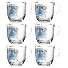 Tasse Leonardo "Weltall BAMBINI AVVENTURA", bunt (mehrfarbig), H:9cm &Oslash;:8,4cm, Glas, Trinkgef&auml;&szlig;e, Kaffeetasse Teeglas Kinderbecher, 280 ml, 6-teilig