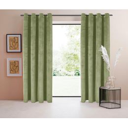 Gardine "LADINA" Gr. 1, gr&uuml;n, B:140cm H:145cm, Polyester, Recyceltes Material, LeGer Home by Lena Gercke, Gardinen, Gardine, blickdichter Vorhang, Samt Vorhang