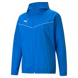 Allwetterjacke Puma "TEAMRISE ALL WEATHER JACKET", Herren, Gr. L, blau (electric blau lemonade), Netz, Obermaterial: 100% Polyester, unifarben, regular fit normal, Jacken, mit Kapuze, mit Rei&szlig;verschlusstaschen, Regular Fit