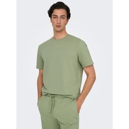Only & Sons Rundhalsshirt ONLY & SONS "ONSKIAN LIFE REG SEERSUCKER SS TEE NOOS", Herren, Gr. XL, gr&uuml;n (seagrass), Single Jersey, Obermaterial: 97% Baumwolle, 3% Elasthan, unifarben, regular fit normal, Rundhals, Shirts Rundhalsshirt
