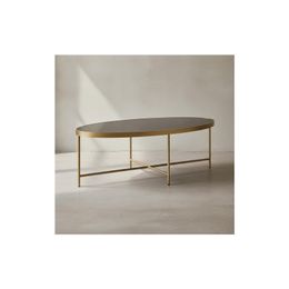 KADIMA DESIGN VILS Couchtisch, oval, Glasplatte, filigranes Metallgestell, Schwarz/Gold, 110x56 cm