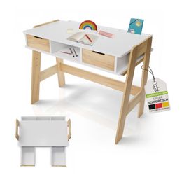 Juskys Kinder Schreibtisch Fietje - h&ouml;henverstellbar, 2 Schubladen, viel Stauraum, kratzfest