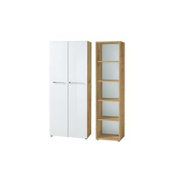 Aktenschrank Set 2-teilig MUENCHEN 5 Ordnerh&ouml;hen Schrank & Regal Glasfront Soft-Close Chalet-Eiche-Nb./Wei&szlig; Made in Germany KADIMA DESIGN