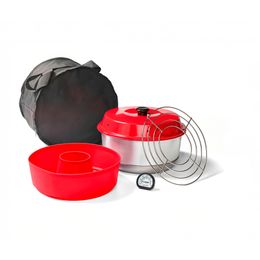 Omnia x Fritz Berger Campingbackofen 3 Liter Set 5-tlg. inkl. Silikonbackform, Aufbackgitter, Transporttasche & Thermometer - Back&ouml;fen