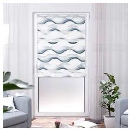 Doppelrollo K-home "Wellen Design", grau, wei&szlig;, wei&szlig;, B:110cm H:200cm, Polyester, Rollos, Bedruckt mit Muster