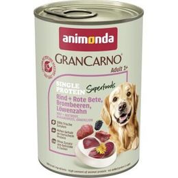 animonda GranCarno Single Protein Superfoods Nassfutter Hund Adult, Rind und Rote Bete, Brombeeren, L&ouml;wenzahn 24x400 g
