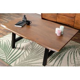 Couchtisch Baumkante 120x80 cm Akazie Nussbaumfarben schwarz A-Gestell
