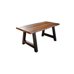 Esstisch Baumkante Massiv Akazie nussbaumfarben 180 x 90 A-Gestell schwarz ALICANTE