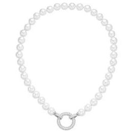 Perlenkette Firetti "Schmuck Geschenk Silber 925 Halsschmuck Halskette Glitzer", wei&szlig; (silberfarben, kristallwei&szlig;,), Halsketten, Damen, Baumwolle Perlen Silber 925 (Sterlingsilber), L: 48, Baumwolle, Perlen, Silber 925 (Sterlingsilber), Perlenkette, mit Zirkonia (synth.) - mit Muschelperle