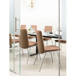 Polsterstuhl stressless "Laurel", braun (latte batick, chrom matt), B:57cm H:92cm T:59cm, Leder BATICK: BATICK ist ein leicht korrigiertes, durchgef&auml;rbtes und genarbtes M&ouml;belleder, bei dem die meisten Unebenheiten und Spuren in der Regel entfernt wurden., St&uuml;hle, Polsterstuhl, Low Back, Gr&ouml;&szlig;e L, mit Beinen aus Stahl in Chrom matt