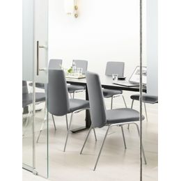Polsterstuhl stressless "Laurel", grau (wild dove batick, chrom matt), B:57cm H:92cm T:59cm, Leder BATICK: BATICK ist ein leicht korrigiertes, durchgef&auml;rbtes und genarbtes M&ouml;belleder, bei dem die meisten Unebenheiten und Spuren in der Regel entfernt wurden., St&uuml;hle, Polsterstuhl, Low Back, Gr&ouml;&szlig;e L, mit Beinen aus Stahl in Chrom matt