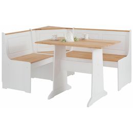 Essgruppe OTTO HOME "Sascha", wei&szlig; (wei&szlig;, naturfarben), B:160cm H:87cm T:120cm, FSC-zertifiziertes Massivholz, Sitzm&ouml;bel-Sets, Essgruppe, aus massivem Kiefernholz, bestehend aus einer Truhen-Eckbank + Tisch
