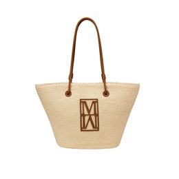 Marc O'Polo Shopper MARC O'POLO "mit edlen Echtleder-Details", Damen, Gr. B/H/T: 47cm x 32cm x 14cm, burnt tobacco, Papierstroh, unifarben, Taschen Shopper