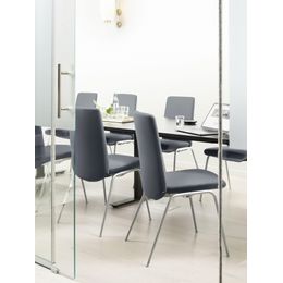 Polsterstuhl stressless "Laurel", blau (atlantic blau batick, chrom matt), B:57cm H:92cm T:59cm, Leder BATICK: BATICK ist ein leicht korrigiertes, durchgef&auml;rbtes und genarbtes M&ouml;belleder, bei dem die meisten Unebenheiten und Spuren in der Regel entfernt wurden., St&uuml;hle, Polsterstuhl, Low Back, Gr&ouml;&szlig;e L, mit Beinen aus Stahl in Chrom matt