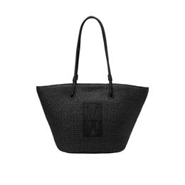 Marc O'Polo Shopper MARC O'POLO "mit edlen Echtleder-Details", Damen, Gr. B/H/T: 47cm x 32cm x 14cm, schwarz, Papierstroh, unifarben, Taschen Shopper
