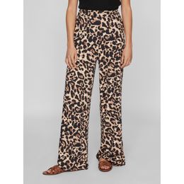 Schlupfhose Vila "VILEOA RW WIDE PANTS - NOOS", Damen, Gr. S (36), N-Gr, schwarz (schwarz aop:leo), Web, Obermaterial: 90% Polyester, 10% Elasthan, bedruckt, loose fit lang, Hosen Schlupfhose