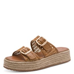 Pantolette Tamaris, Damen, Gr. 37, cognac, Bast, Lederimitat, unifarben, Schuhe Pantolette, Plateau, Sommerschuh, Schl&uuml;pfschuh mit sommerlicher Lochung