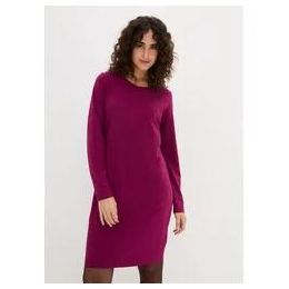 Jerseykleid bonprix "Figurbetontes Jerseykleid (2er Pack)", Damen, Gr. 56/58 (XXXL), N-Gr, lila (beere, schwarz), Jersey, Obermaterial: 95% Baumwolle, 5% Elasthan, unifarben, slim fit kniefrei, Rundhals, gerader Abschluss, Kleider Jerseykleid, f&uuml;r Alltag, schmale Passform, aus Baumwollmischung, kniefrei