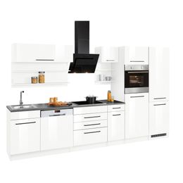 K&uuml;chenzeile KOCHSTATION "KS-Tulsa", wei&szlig; (k&uuml;che: wei&szlig;, korpus: wei&szlig;, arbeitsplatte: anthrazit), B:330cm T:60cm, Komplettk&uuml;chen-Sets, K&uuml;chenzeile, mit E-Ger&auml;ten, Breite 330 cm, schwarze Metallgriffe, MDF Fronten
