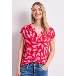 Print-Shirt Street One, Damen, Gr. 34, salsa rot, Stoff, 50% Modal, 50% Baumwolle, gemustert, comfort fit normal, V-Ausschnitt, normaler Saum, Shirts, mit geschlitztem Rundhalsausschnitt