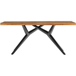 Esstisch Sit, braun (natur, antikschwarz, antikschwarz, natur), B:180cm H:76cm T:100cm, Platte recyceltes Teak, Gestell Metall, Tische, Esstisch, mit Sonnenmuster