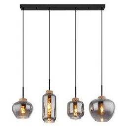 Globo LIGHTING H&auml;ngeleuchte "MATT", schwarz matt, 4, H: 120cm, 1 Stk., Leuchten, H&auml;ngeleuchte Schwarz/Hanf, Rauchglas, h&ouml;henk&uuml;rzbar, E27, H&auml;ngeleuchte