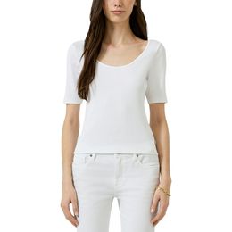 Rundhalsshirt QS, Damen, Gr. L (40), wei&szlig;, Jersey, Obermaterial: 93% Baumwolle, 7% Elasthan, unifarben, k&ouml;rpernah h&uuml;ftbedeckend, tiefer Rundhals, abgesteppte Kante, Shirts Rundhalsshirt, Sommershirt mit weitem Rundhals vorn und hinten