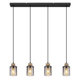 Globo LIGHTING H&auml;ngeleuchte "REID", schwarz matt, 4, &Oslash; 10cm H: 120cm, 1 Stk., Leuchten, Wohnzimmerleuchte schwarz/Holz, Rauchglas, h&ouml;henk&uuml;rzbar, H&auml;ngeleuchte