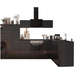 K&uuml;che respekta "Amanda", schwarz (k&uuml;che: schwarz, front: schwarz, korpus: eiche grau nachbildung, arbeitsplatte: eiche grau nachbildung), B:290cm H:171cm T:200cm, Komplettk&uuml;chen-Sets, Breite 290 cm, mit Soft-Close, exklusiver Konfiguration f&uuml;r OTTO