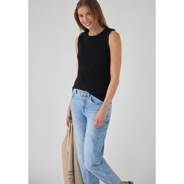 Ripptanktop STREET ONE STUDIO, Damen, Gr. 40, schwarz, Web, 95% Baumwolle, 5% Elasthan, unifarben, comfort fit normal, Rundhals, abgesteppt, Tops, mit Rippstrick-Struktur