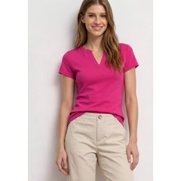 T-Shirt Street One, Damen, Gr. 34, pink (magenta dream), Web, 48% Baumwolle, 47% Modal, 5% Elasthan, unifarben, normal normal, Rundhals, abgesteppt, Shirts T-Shirt, mit geschlitztem Rundhalsausschnitt
