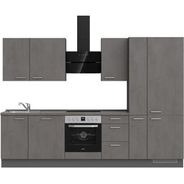 K&uuml;chenzeile Nobilia "Riva II", NEU: individuell anpassbar mit gratis Profi-Beratung", grau (k&uuml;che: grau, korpus: schiefergrau, arbeitsplatte: beton schiefergrau nachbildung), B:300,3cm H:216,6cm T:60cm, Komplettk&uuml;chen-Sets, K&uuml;chenzeile, vormontiert, Breite 300 cm, Ausrichtung w&auml;hlbar, wahlw. mit E-Ger&auml;ten