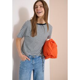 Rundhalsshirt Cecil, Damen, Gr. XL (44), universal blau, Web, 100% Baumwolle, gestreift, comfort fit normal, Rundhals, B&uuml;ndchen, Shirts Rundhalsshirt, mit Rundhalsausschnitt