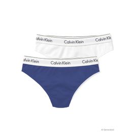 Tanga "THONG 2PK", Damen, Gr. L (40), wei&szlig;, blau river fog, Jersey, Obermaterial: 53% Baumwolle, 35% Modal, 12% Elasthan, Calvin Klein Underwear, unifarben, k&ouml;rpernah, Unterhosen Tanga, K&ouml;rpernahe Passform mit elastischem Bund