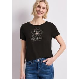 T-Shirt Street One, Damen, Gr. 34, espresso braun, Stoff, 95% Viskose, 5% Elasthan, bedruckt, comfort fit normal, Rundhals, abgesteppt, Shirts T-Shirt, mit Artwork