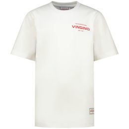 T-Shirt Vingino, Jungen, Gr. 140, wei&szlig; (real wei&szlig;), Jersey, Obermaterial: 100% Baumwolle, bedruckt, relaxed fit h&uuml;ftbedeckend, Rundhals, Shirts T-Shirt, mit Front-Print und gro&szlig;en R&uuml;ckenprint, for boys