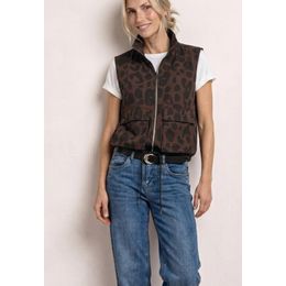 Kurzweste Street One, Damen, Gr. 34, braun (molten earth), Feinstrick;Stoff, 65% Viskose, 35% Nylon, unifarben, normal normal, hoch geschlossener Ausschnitt, Westen, mit Stehkragen